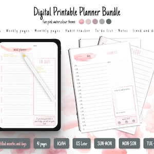 Printable Digital Planner: Fun Pink Watercolour Theme - Etsy