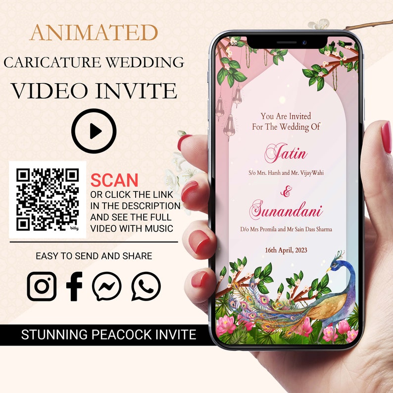 Peacock Wedding Video Invitation: Hindu Floral Design (digital Invite ...