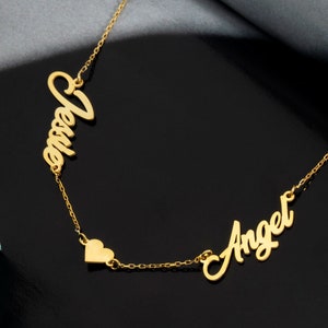 14k Gold Two Name Necklace, 2 Names Necklace, Custom Double Name ...