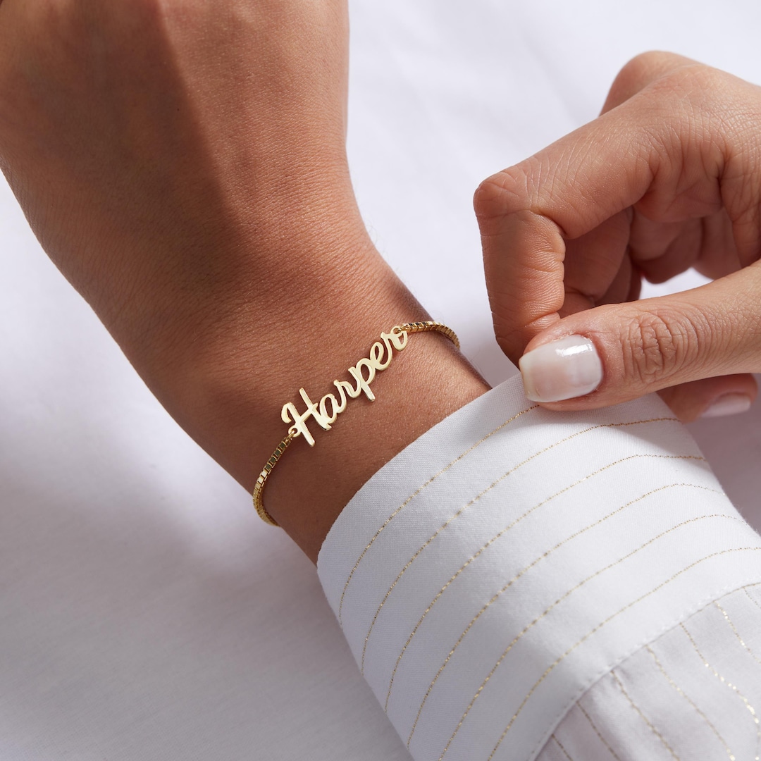 14k Gold Name Bracelet, Custom Name Bracelet, Personalized Name ...
