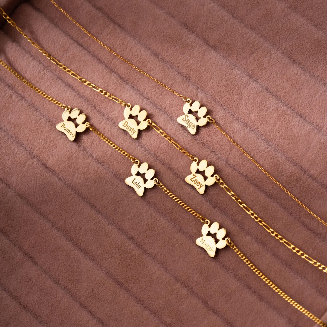 Paw Print Name Necklace, Engraved Paw Necklace, Pet Memorial Necklace ...