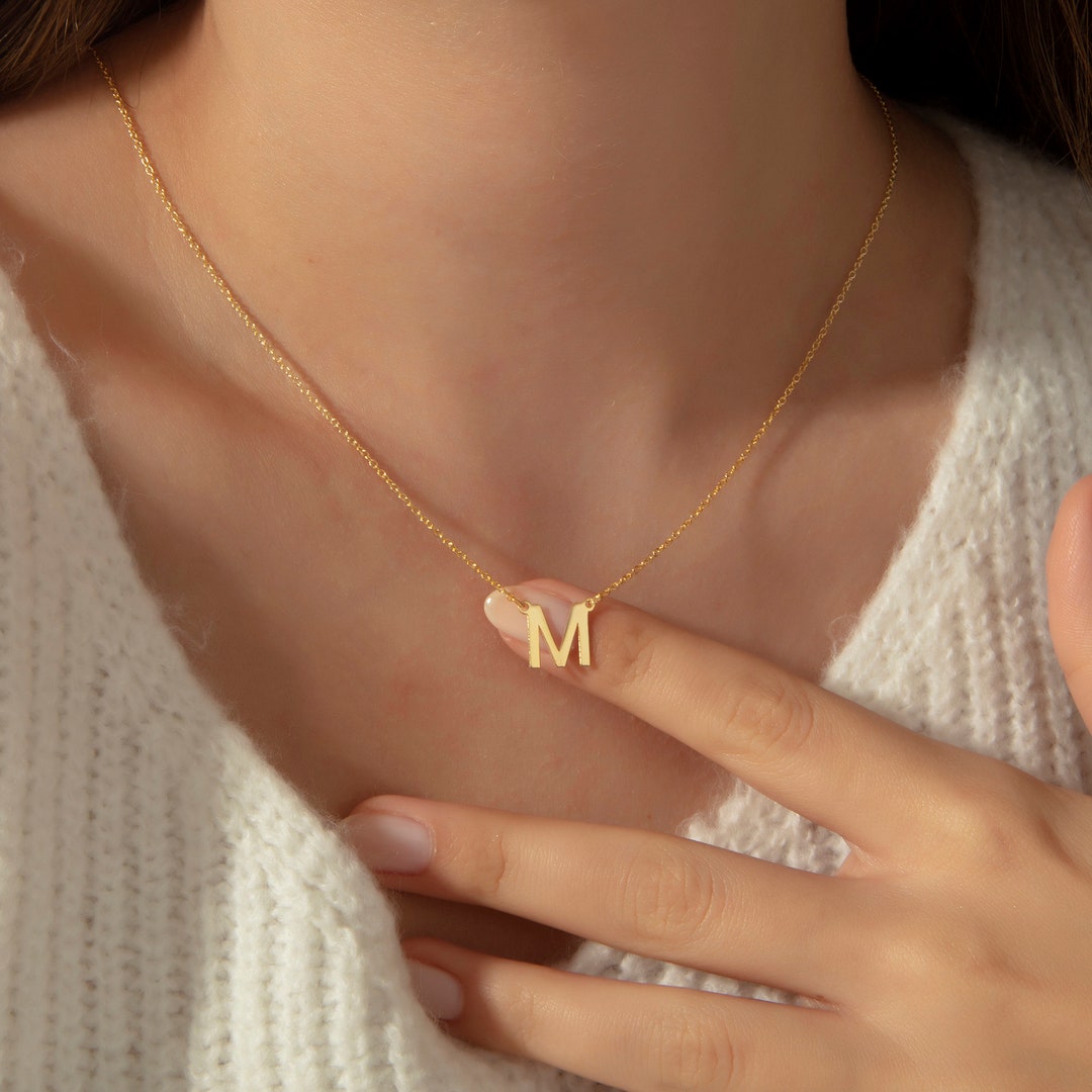 14k Gold Letter Necklace, Dainty Initial Necklace, Personalized Jewelry ...