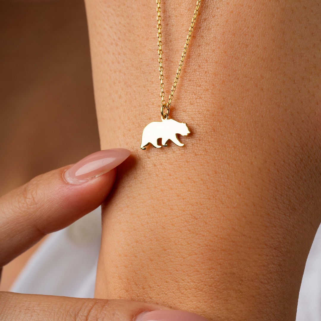 14k Gold Bear Necklace, Tiny Bear Pendant, 925 Silver Bear Charm ...