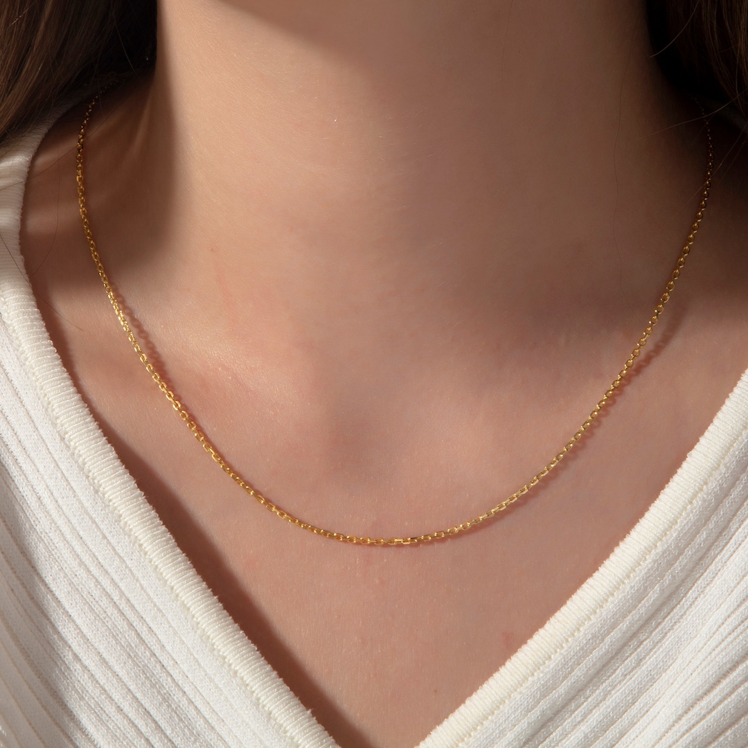 14k Gold Thick Cable Chain Necklace, Sterling Silver Cable Chain ...