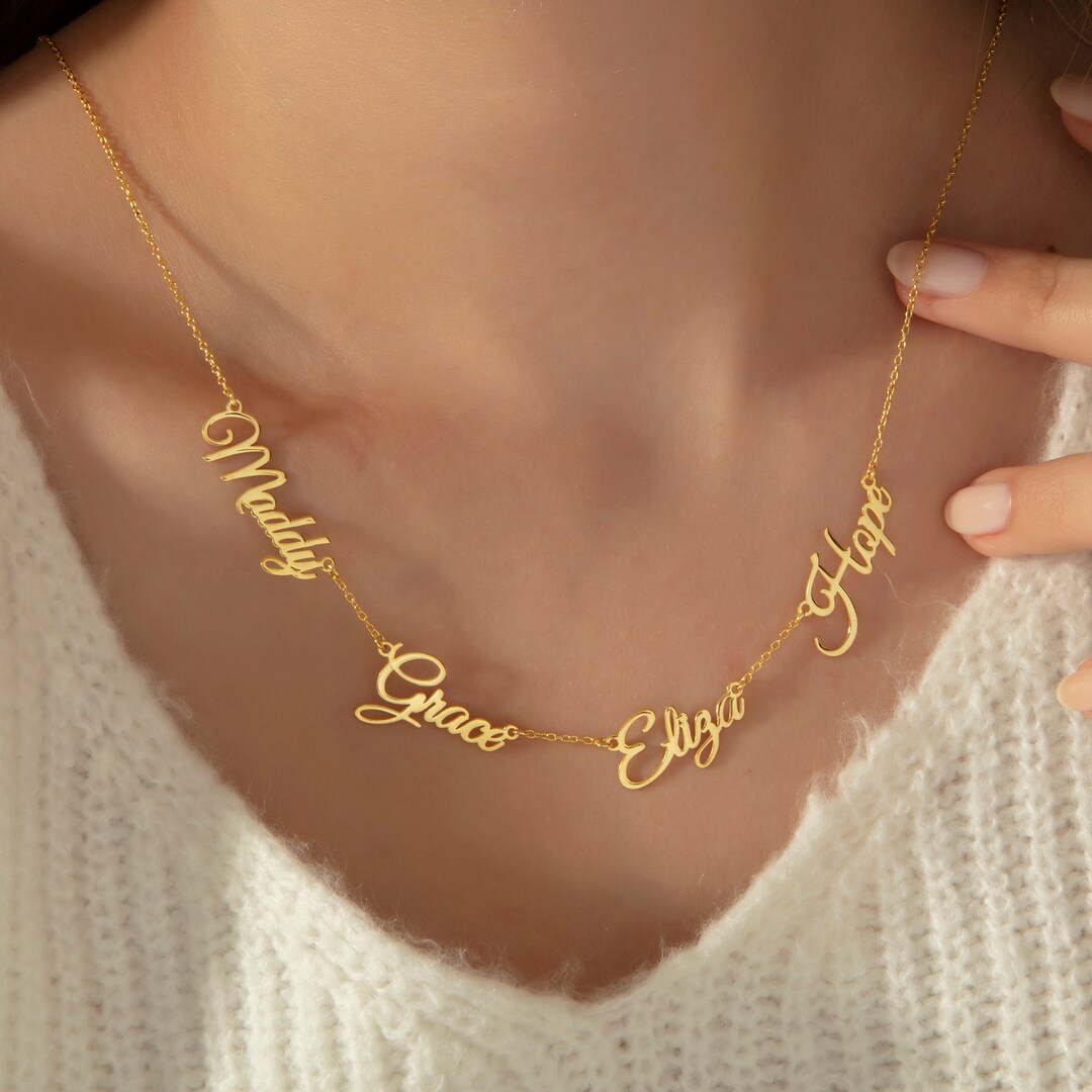 Custom Multiple Name Necklace, Four Name Necklace, Family Name Necklace ...