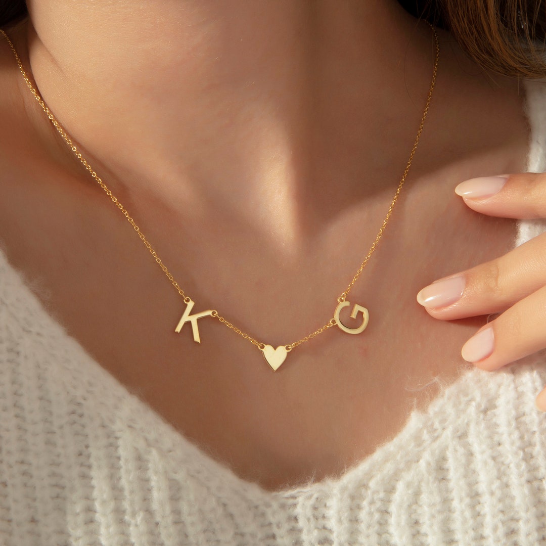 2 Letter Necklace, Personalized Initial Necklace With Symbol, Two Initial Necklace, Custom ...