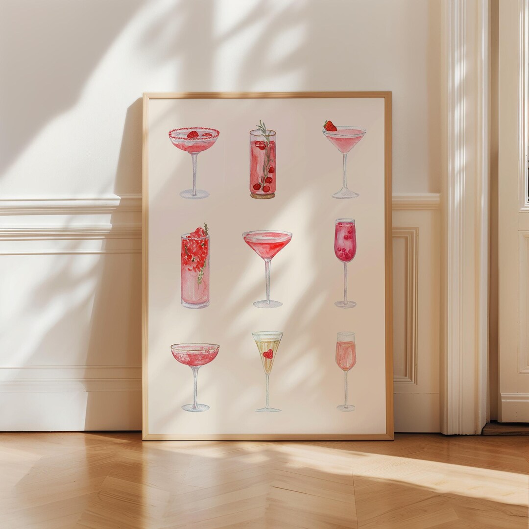 Watercolor Cocktail Art Print Featuring Elegant Drinks, Perfect Bar ...