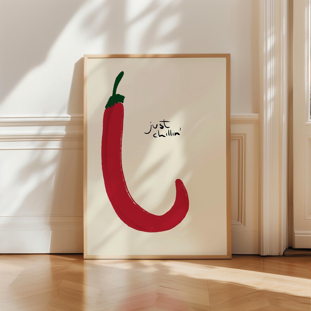 Just Chillin' Chili Pepper Art Print, Quirky Kitchen Wall Decor, Hand ...