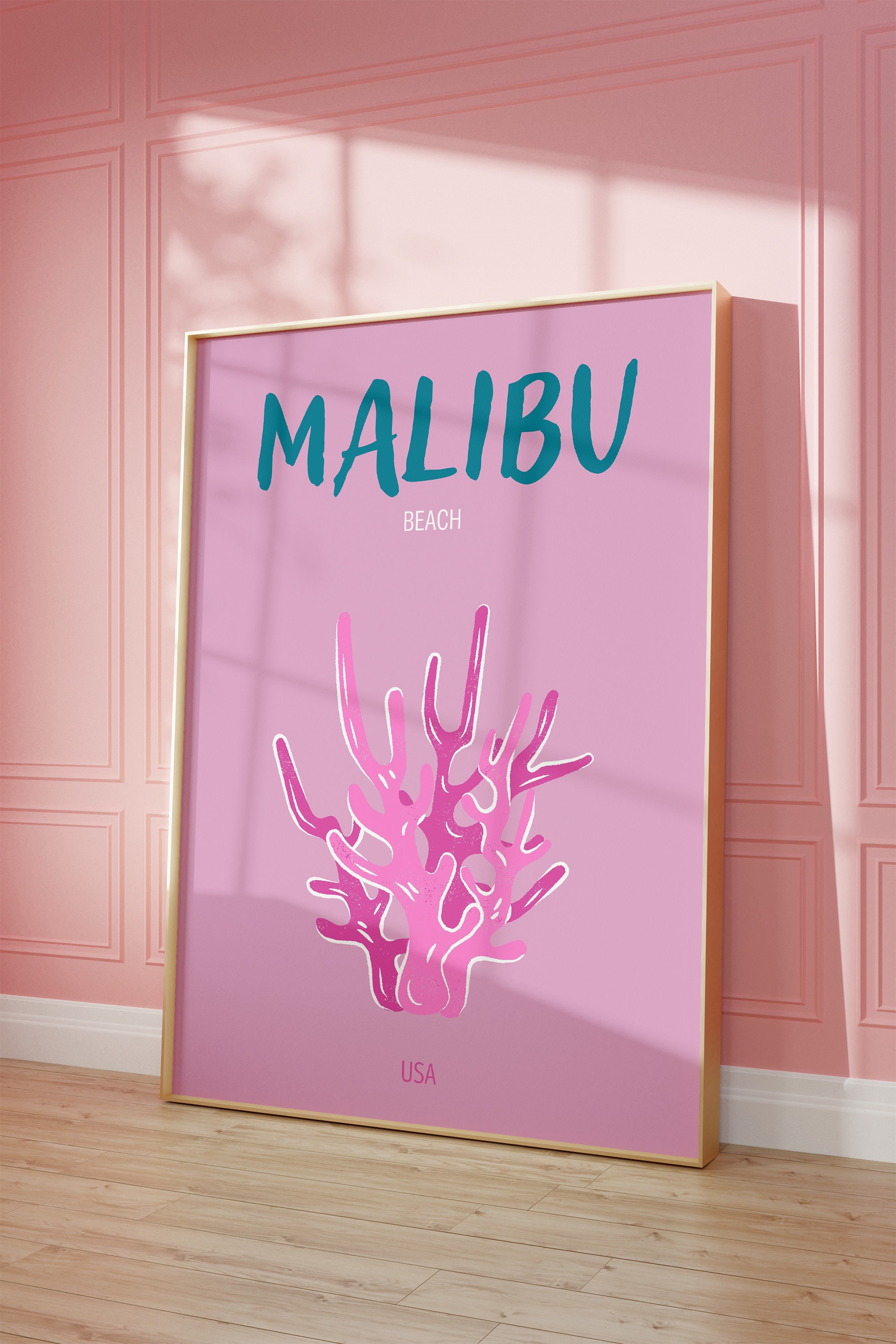 Malibu Beach Preppy beach posters prints Pink girly wall art - Etsy.de