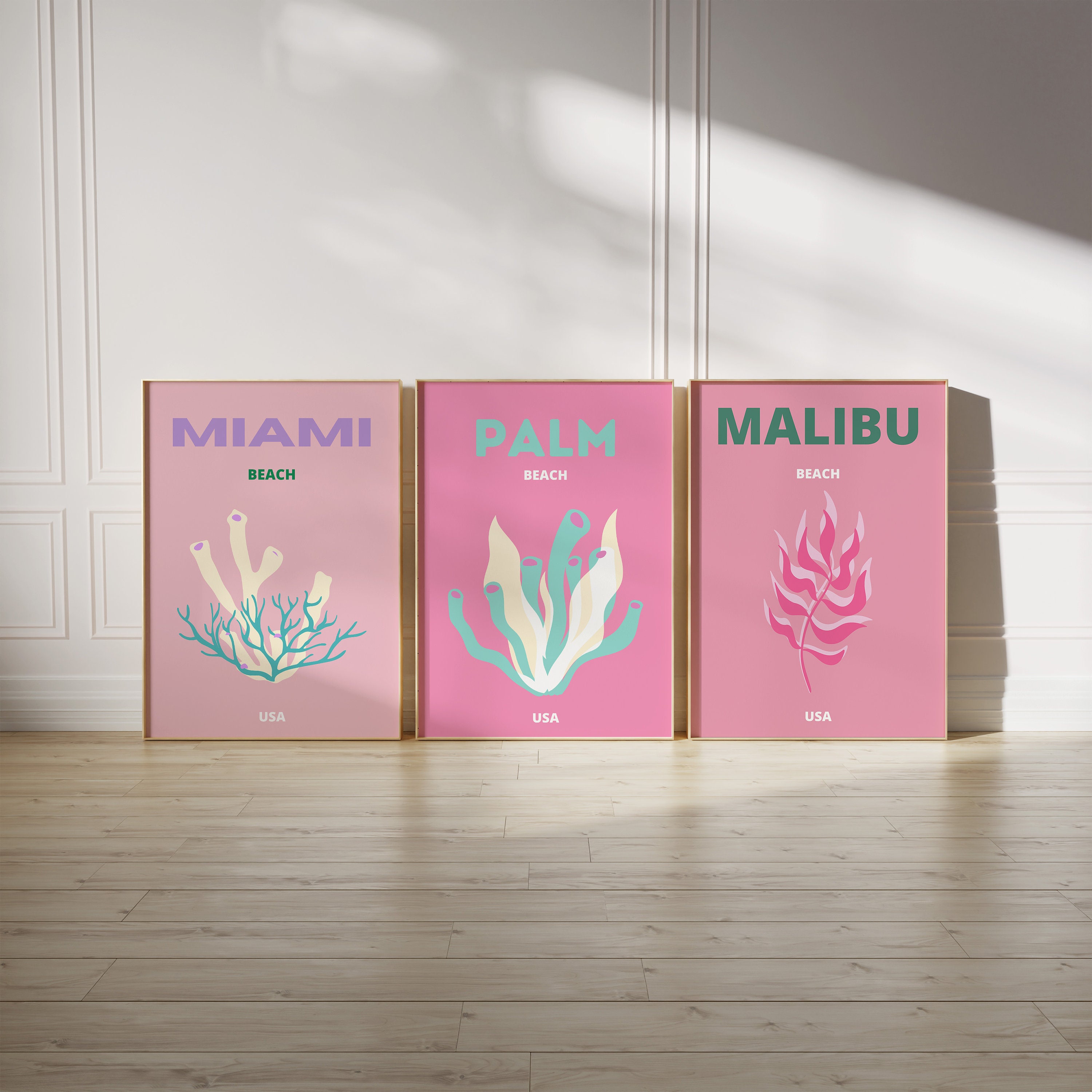 Preppy Set of 3 Travel Prints Miami Malibu Palm Beach - Etsy