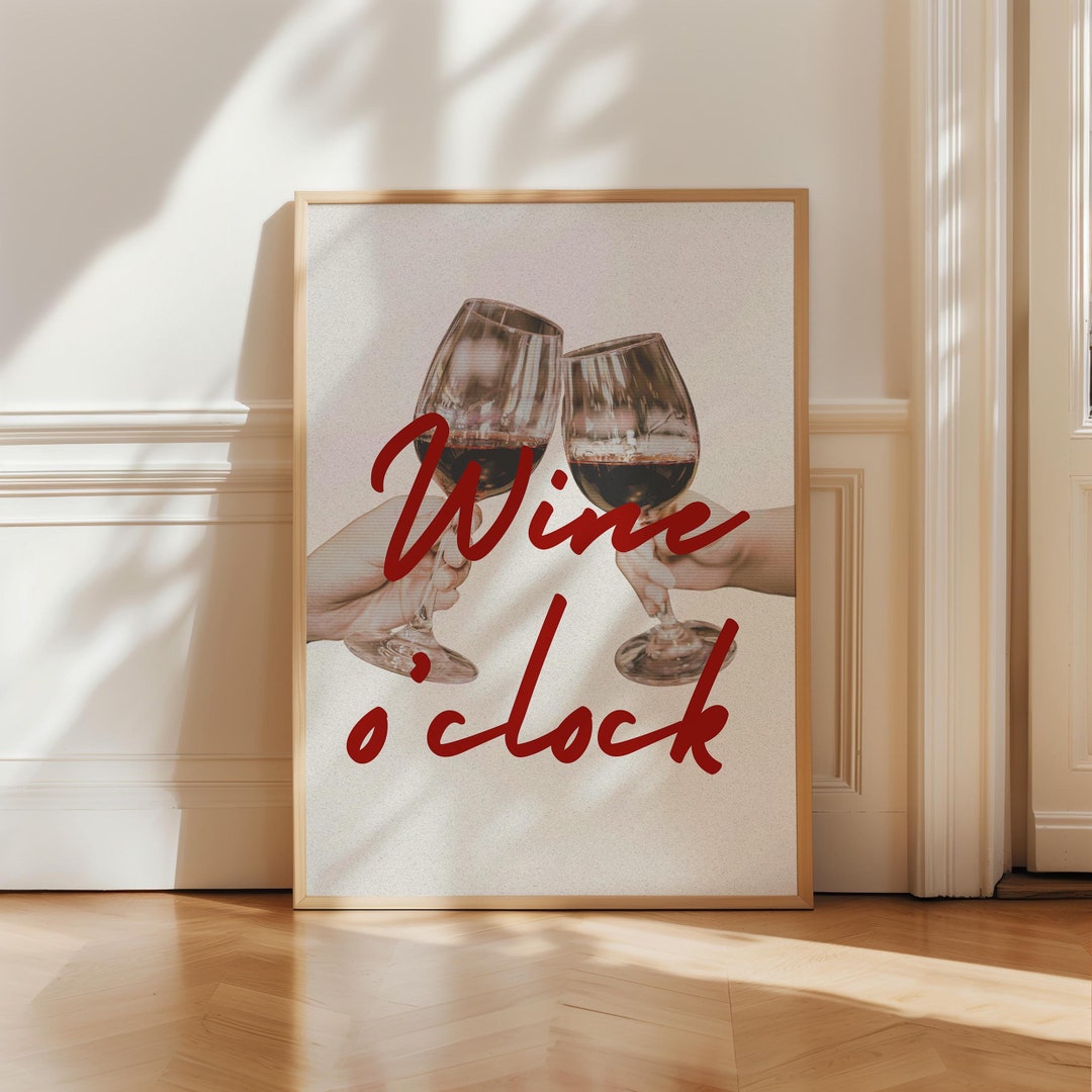 Vintage Wine Wall Art, Retro Kitchen Decor, Wine Glasses Print, Gift ...