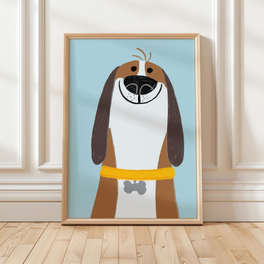 Smiling Dog Wall Art, Cute Puppy Illustration, Playful Pet Print ...
