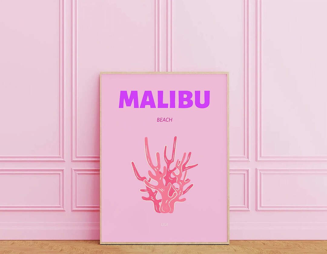 Malibu Beach Preppy Beach Posters Prints Pink Girly Wall Art - Etsy