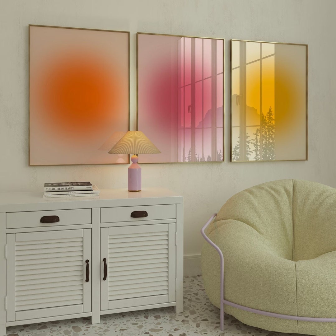 Positive Aura Posters Set of 3, Spiritual Poster, Grainy Gradient ...