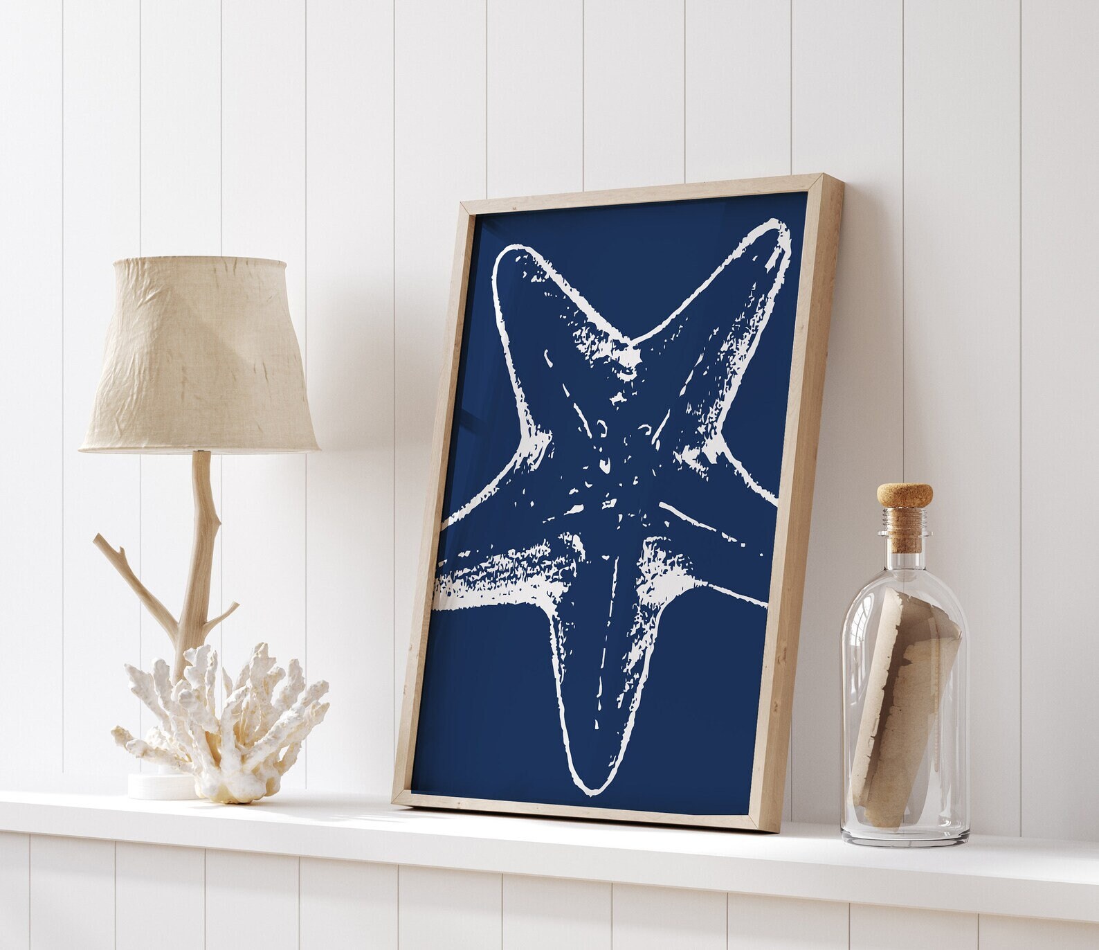 Coral Seaweed Navy Blue Watercolor Set of 2 Prints Beach - Etsy