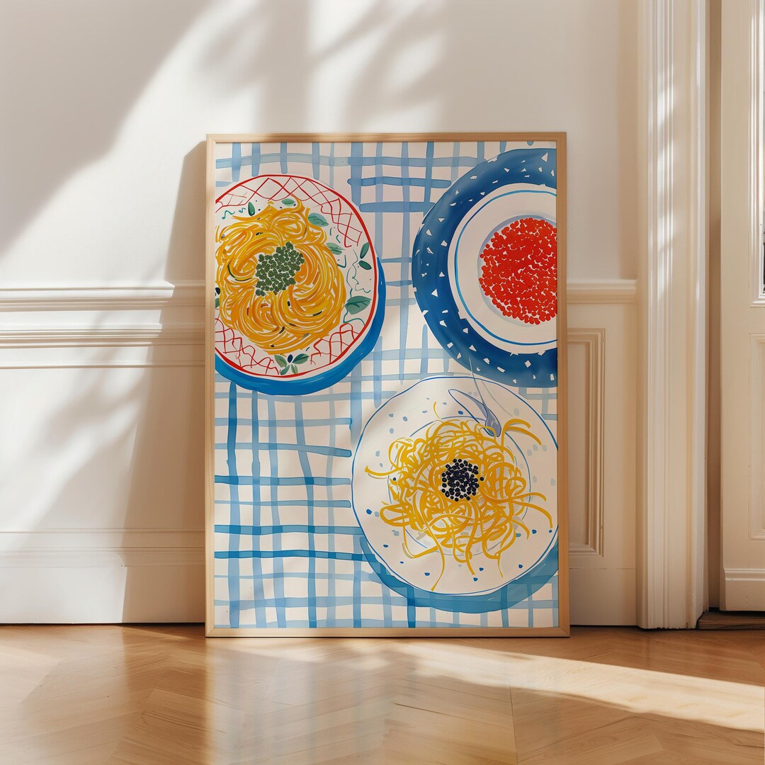 Spaghetti Wall Art, Vibrant Hand-drawn Italian Pasta Illustration for ...