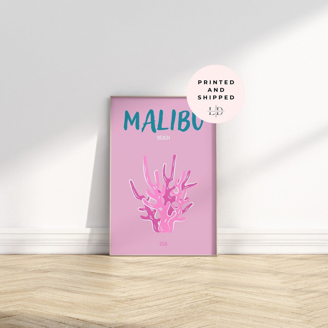 Malibu Beach, Preppy Beach Posters, Prints Pink Girly Wall Art Beachy ...
