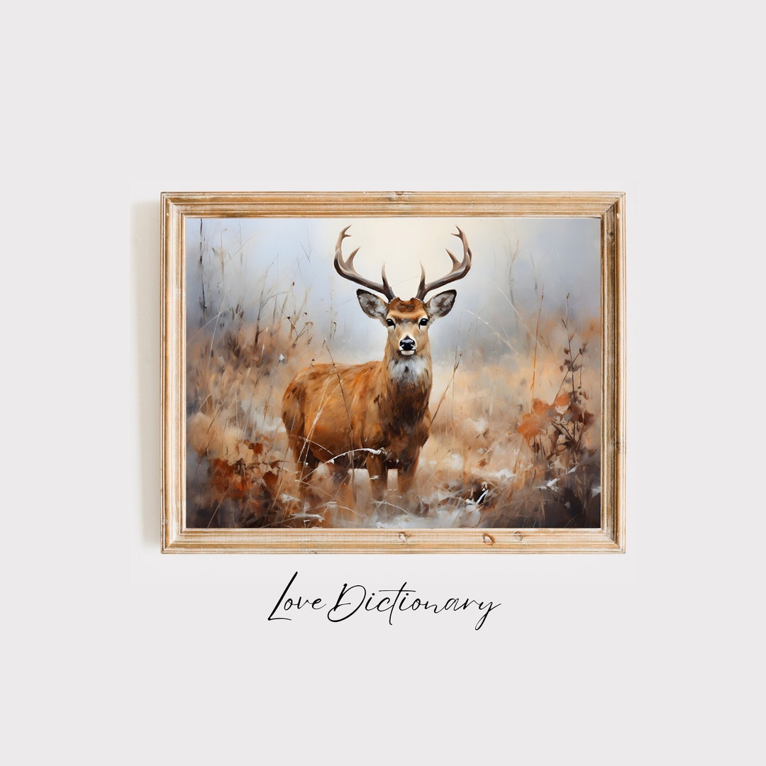 Autumn Landscape Oil Painting, Printable Fall Vintage Art, Rustic Elk ...