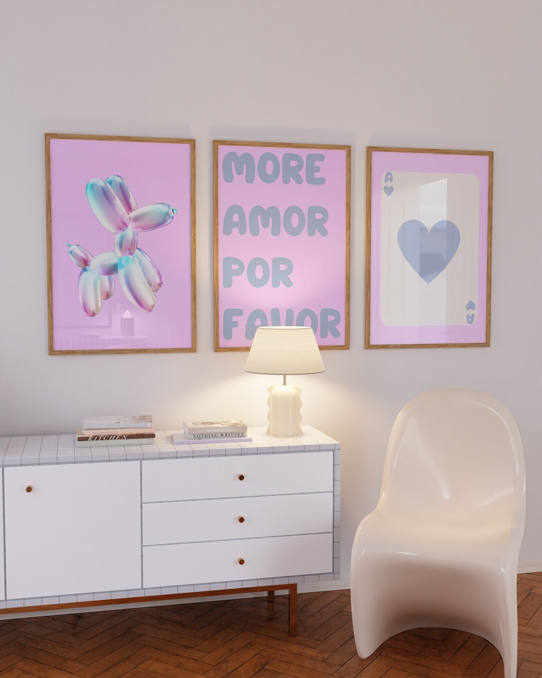Trendy Wall Art Set of 3 Preppy Poster Prints Pink White - Etsy