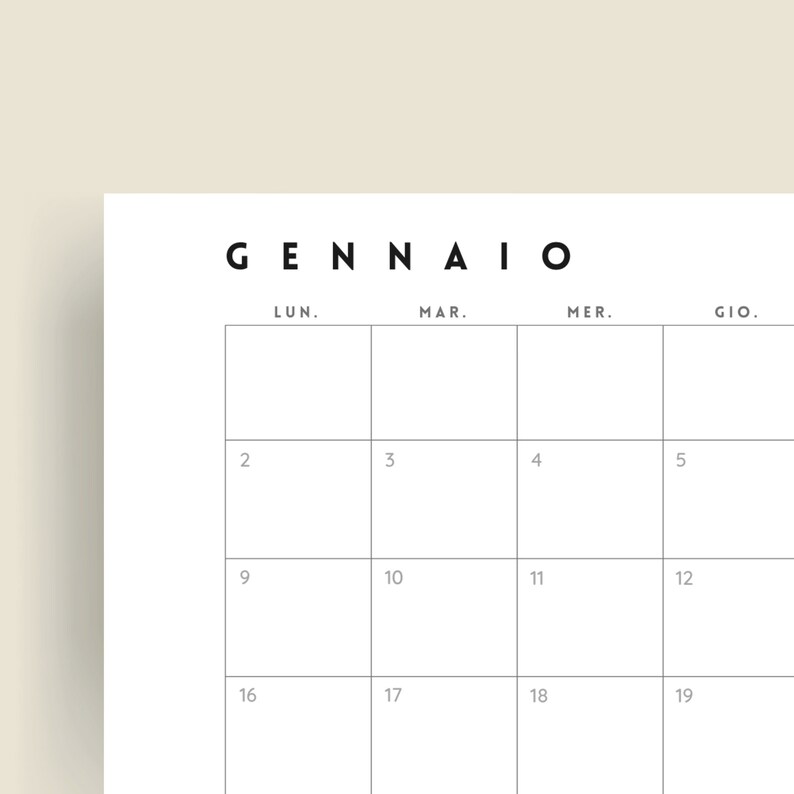 2023 Italian Printable Calendar 2023 Calendario Italiano Minimalist ...