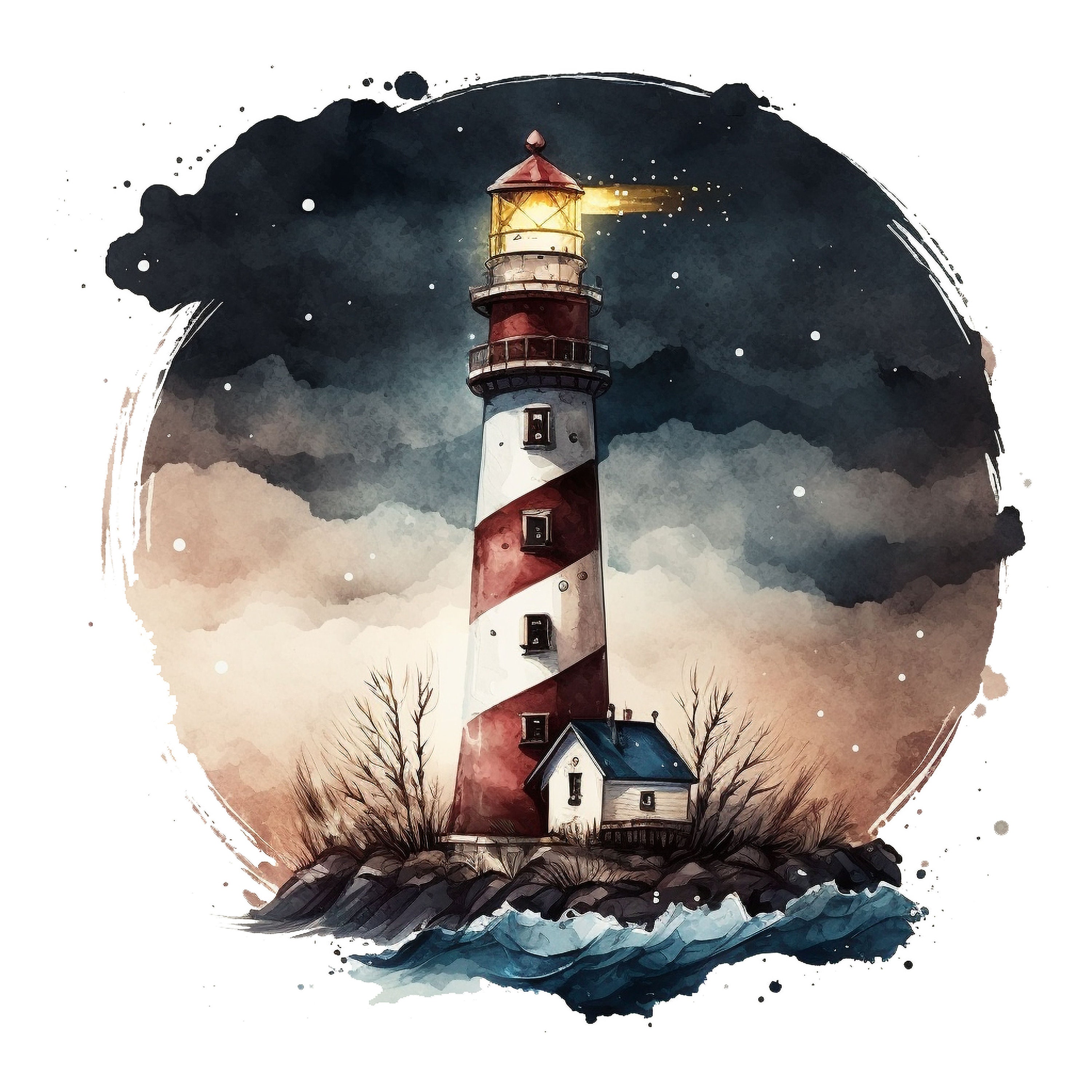 Lighthouses At Night Clipart