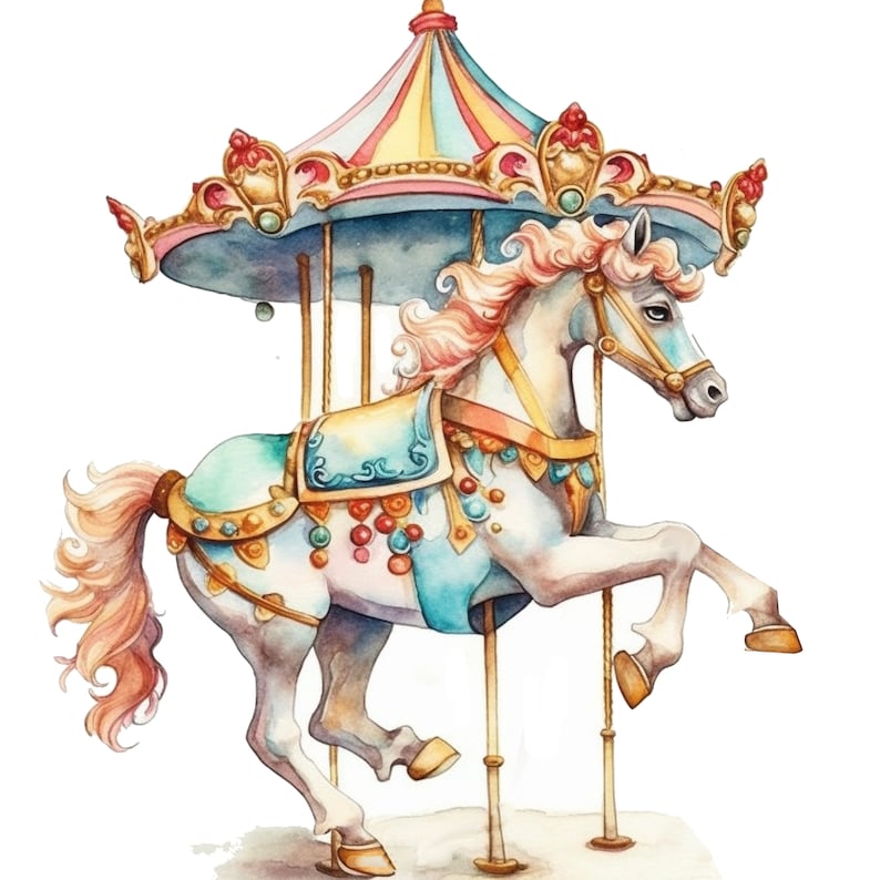 10 Carousel Horse Clipart, Horse Clipart, High Quality Jpgs, Watercolor ...
