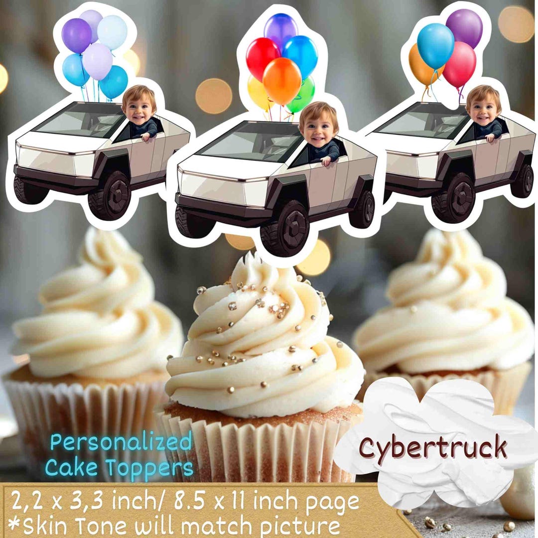 Cyber Truck Driver Face Cupcake Toppers, Personalized Cyber Truck Party ...