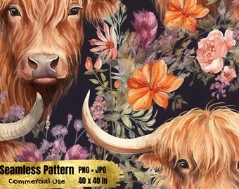 Highland Cow Seamless Pattern. Digital Download Only. Png File - Etsy