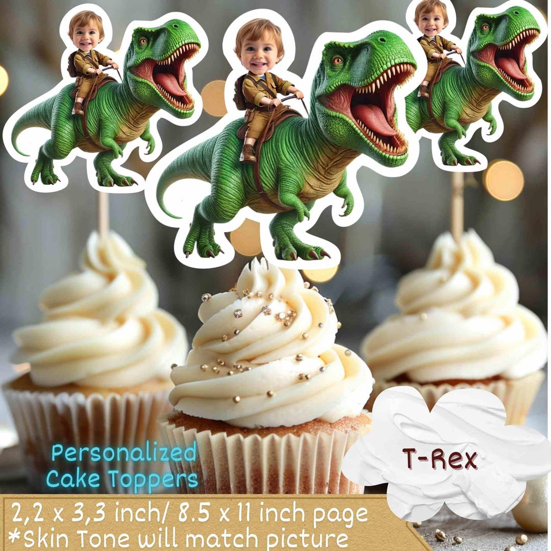 Dinosaur Face Cupcake Toppers,t-rex Cake Topper,personalized Dinosaur ...