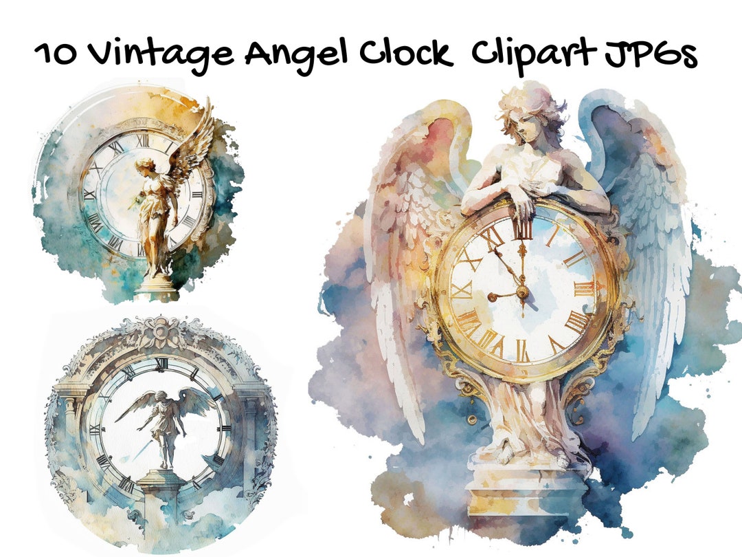 10 Vintage Angel Clock Clipart, Angel Clipart, High Quality Jpgs ...