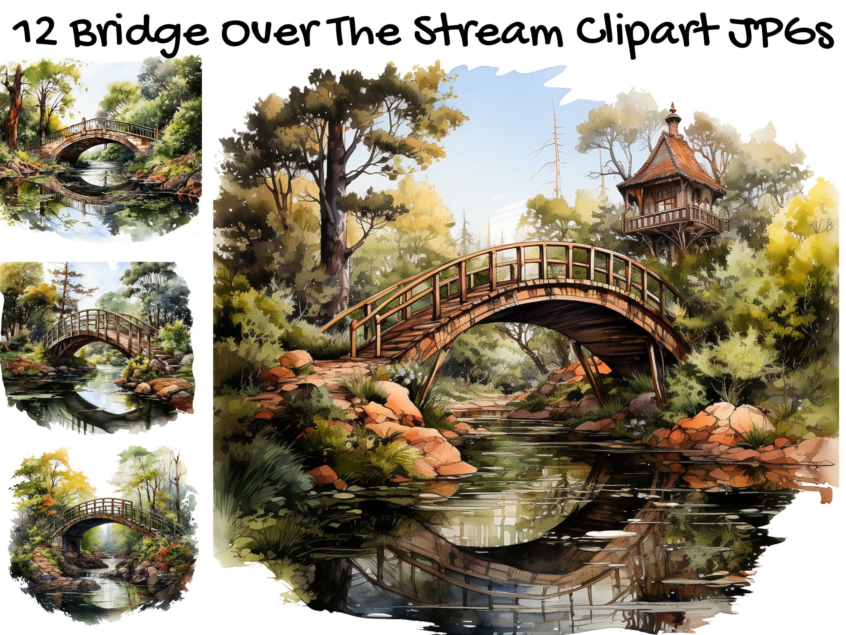 12 Bridge Over the Stream Clipart High Quality Jpgs - Etsy