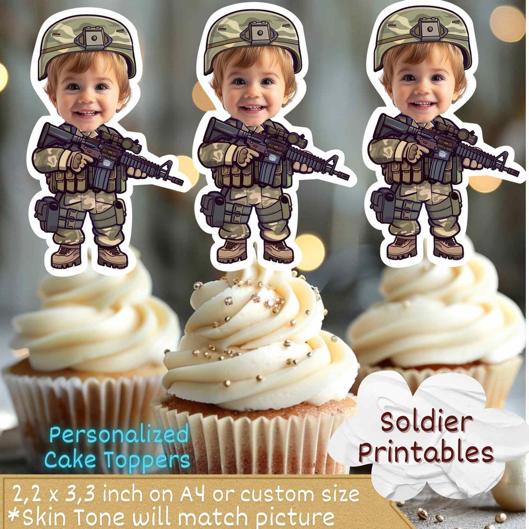 Soldier Personalized Face Cupcake Toppers, Soldier Cupcake Toppers ...