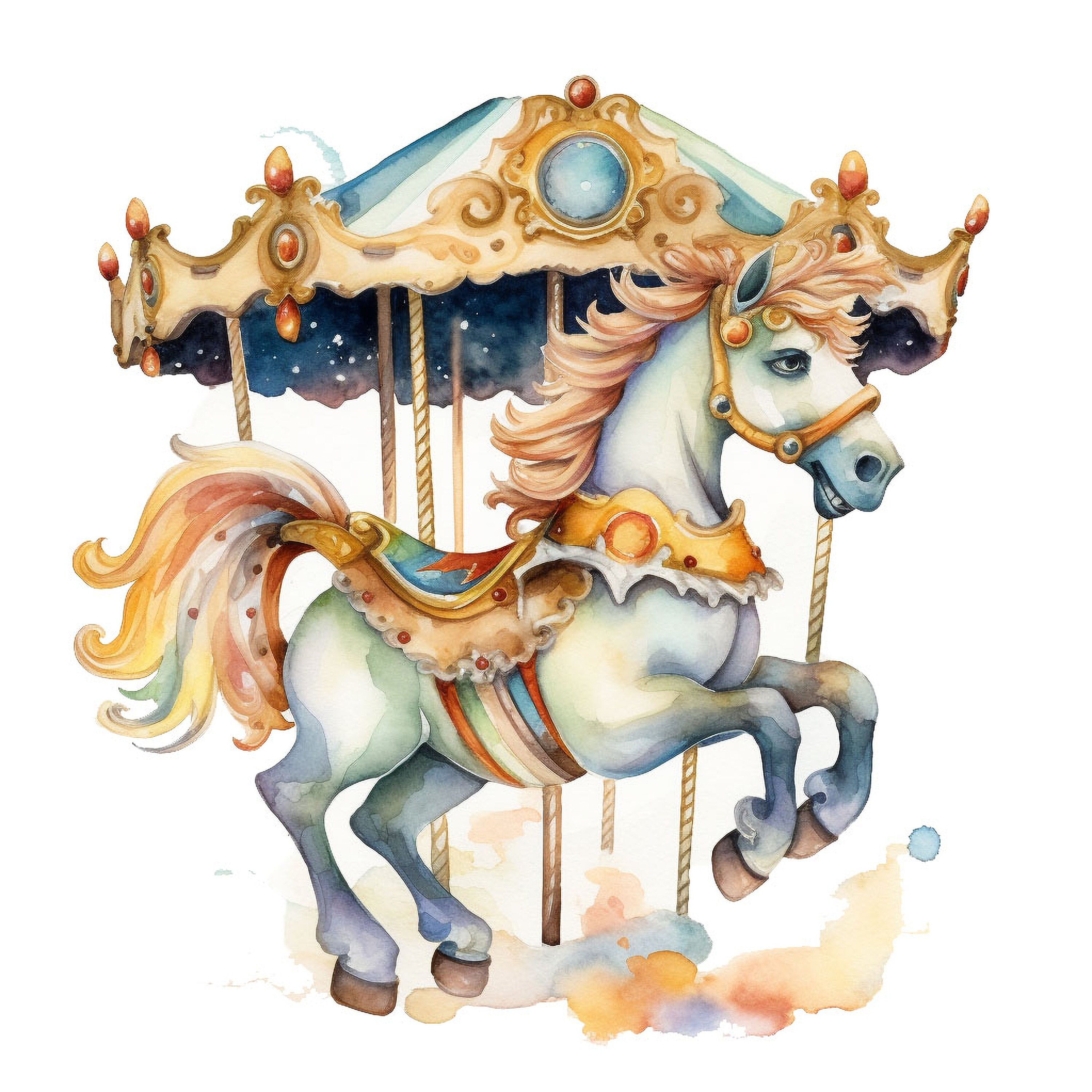 10 Carousel Horse Clipart, Horse Clipart, High Quality Jpgs, Watercolor ...
