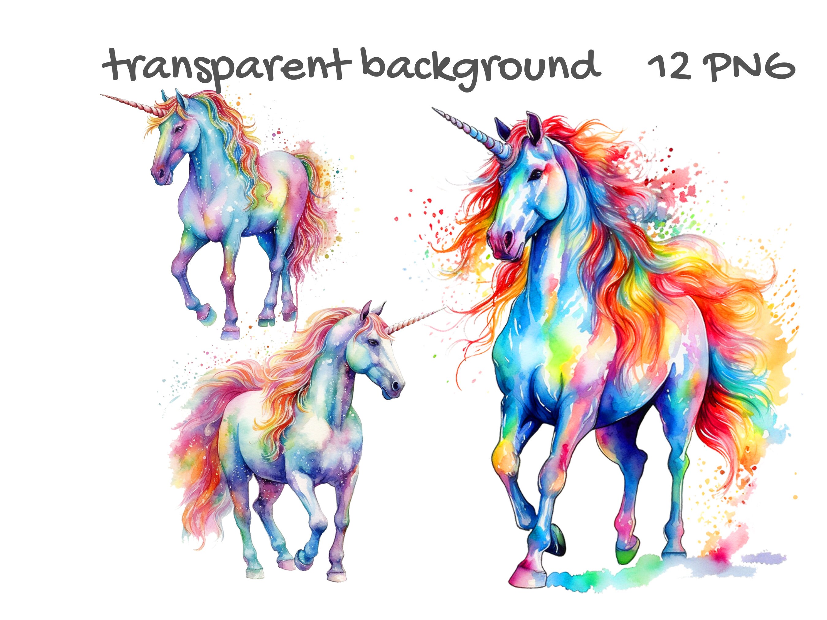 12 Unicorn Watercolor Clipart Png, Unicorn Сlip Art, Cute Unicorn ...