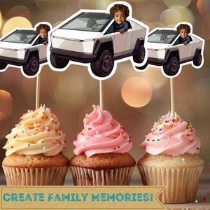 Cyber Truck Driver Face Cupcake Toppers, Personalized Cyber Truck Party ...