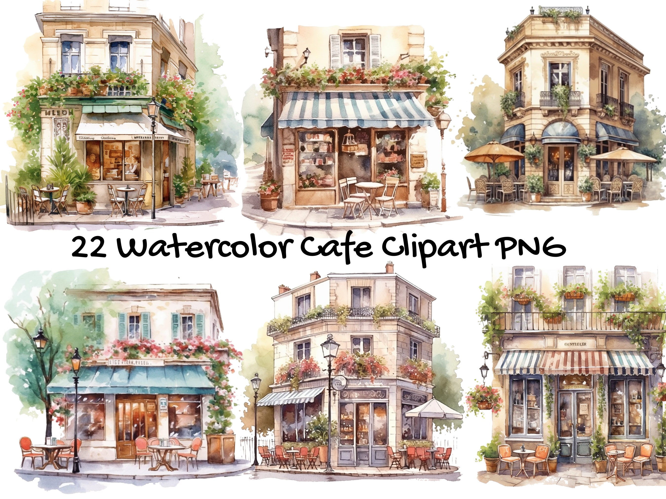 22 Watercolor Coffee Shop Clipart, PNG, Cafe Clipart,collage Spring ...