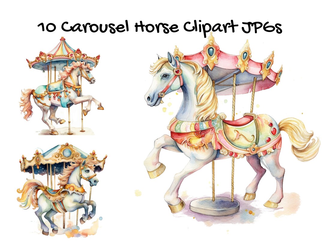 10 Carousel Horse Clipart, Horse Clipart, High Quality Jpgs, Watercolor ...