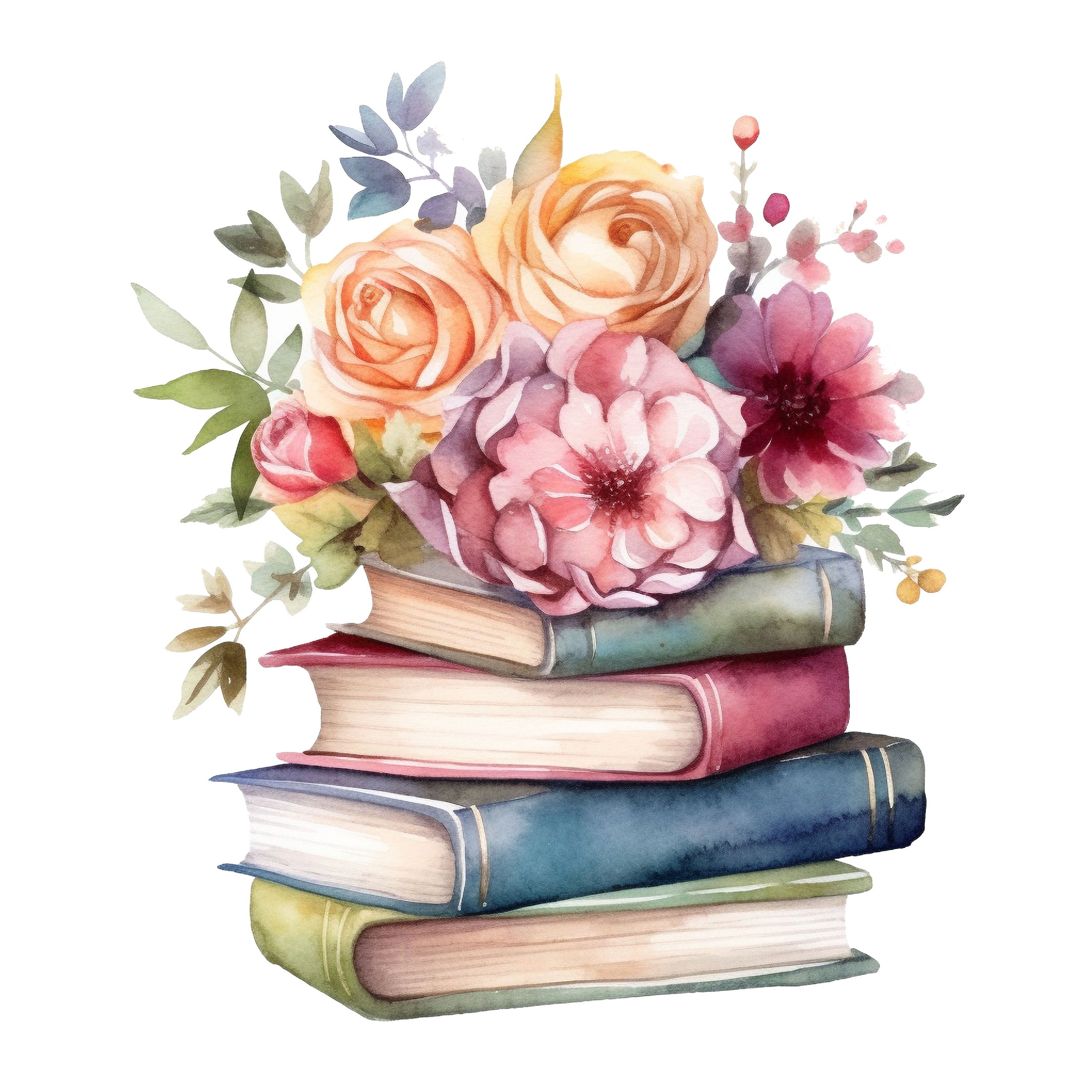 10 Floral Book Clipart, High Quality Jpgs, Watercolor Clipart ...