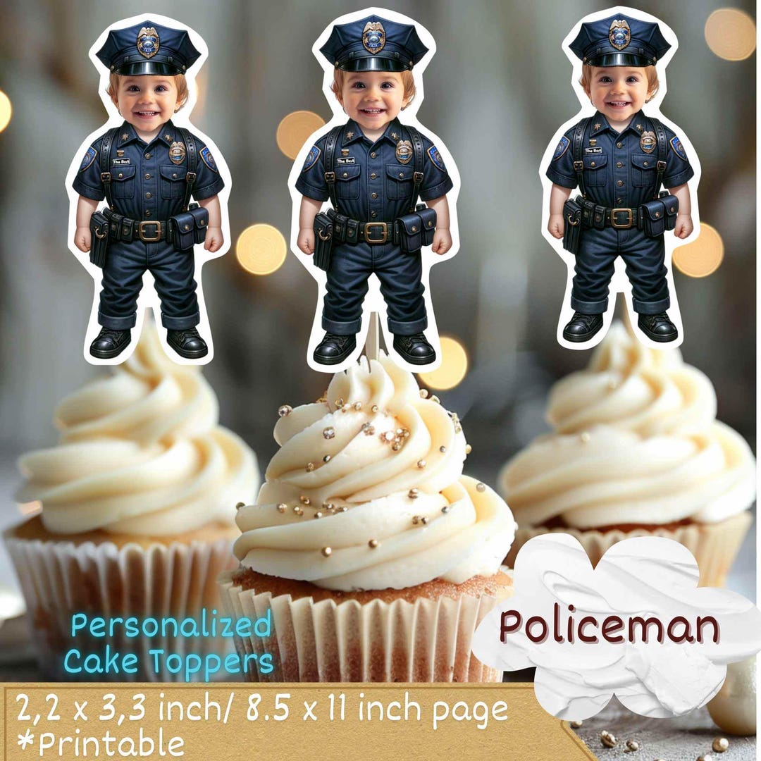 Police Officer Personalized Face Cupcake Toppers,police Cupcake Toppers ...