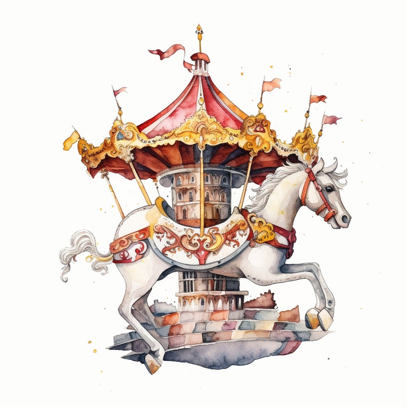 10 Carousel Horse Clipart, Horse Clipart, High Quality Jpgs, Watercolor ...