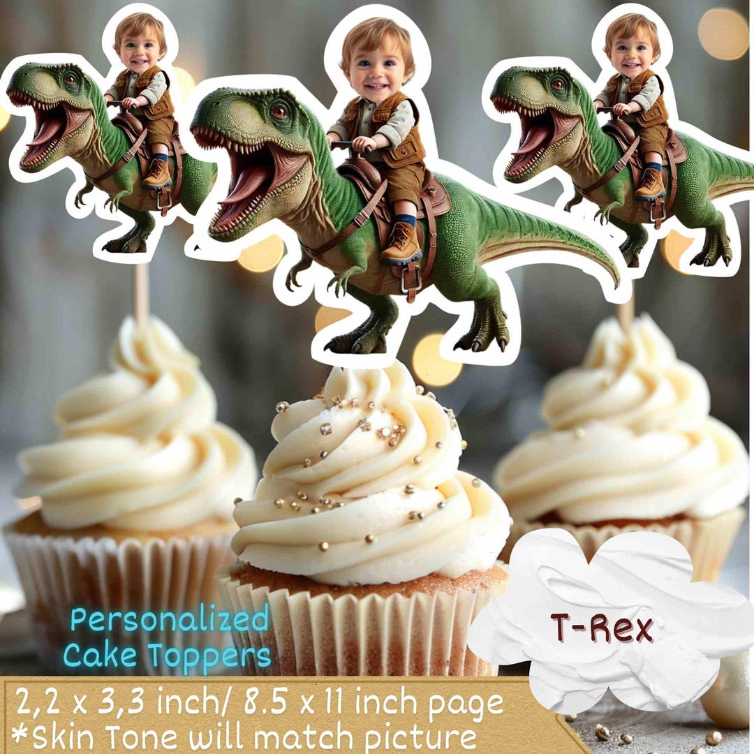 Dinosaur Face Cupcake Toppers,t-rex Cake Topper,personalized Dinosaur ...