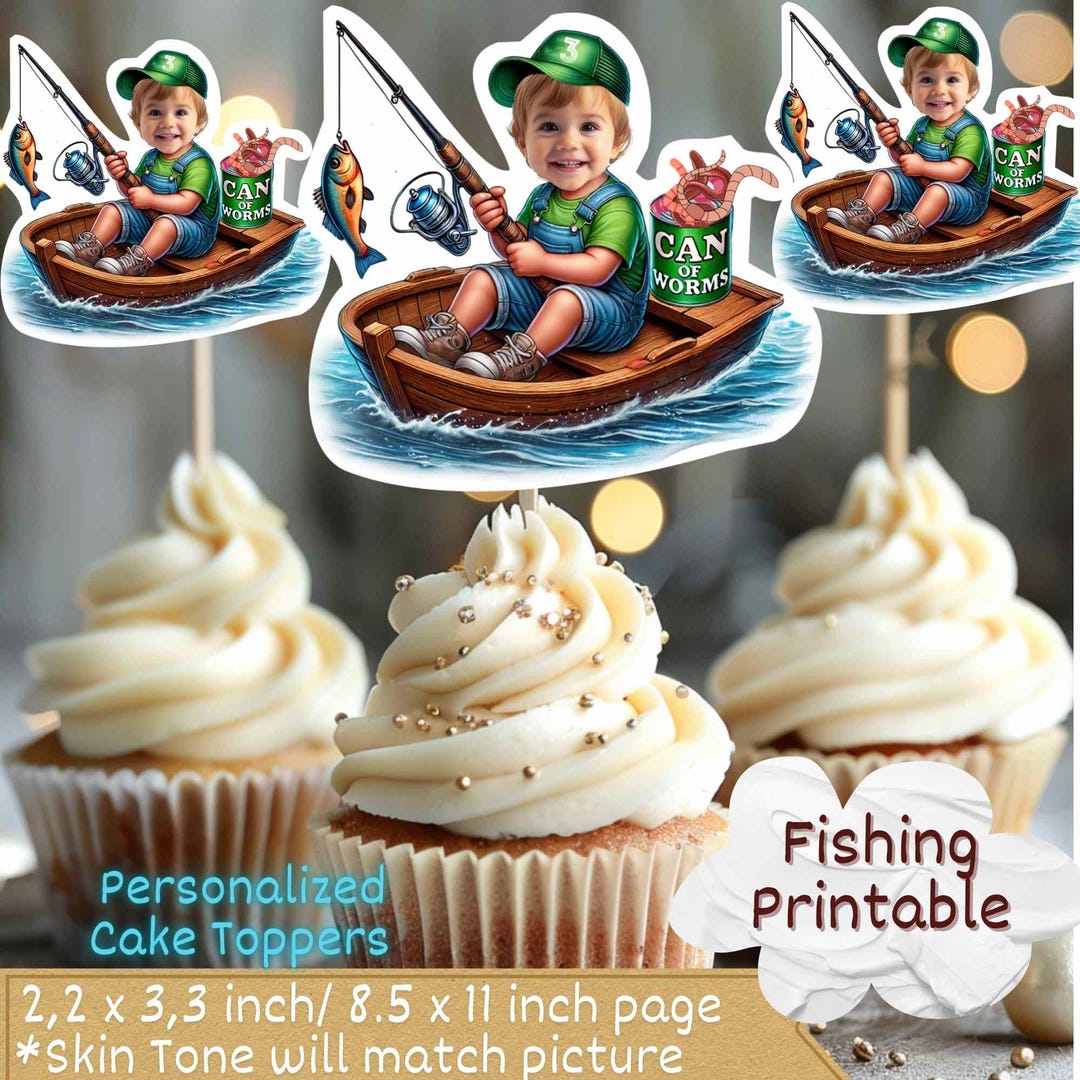 Fishing Fisherman Personalized Face Cupcake Toppers, Fishing Cupcake ...