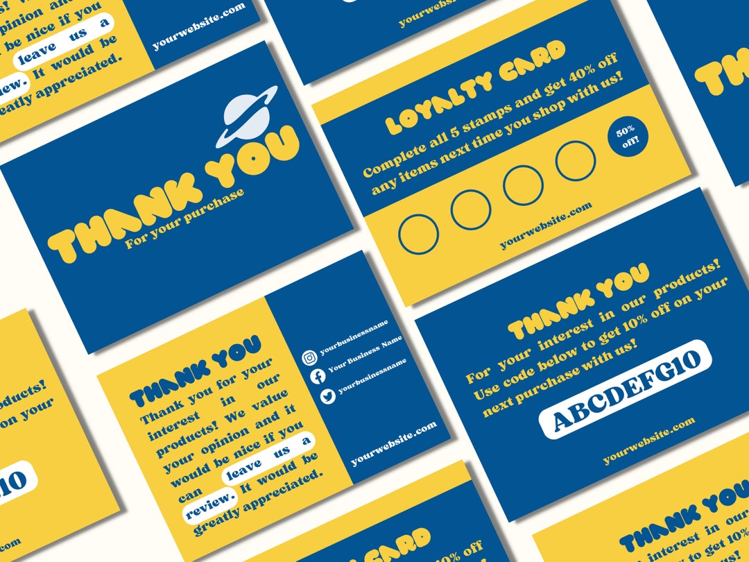 4 Editable Retro Thank You Card, Business Insert Card, Loyalty Card ...
