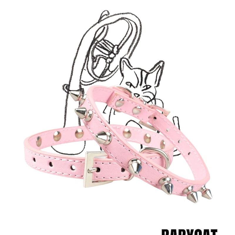 Pink Cat Collar With Spikes - Etsy