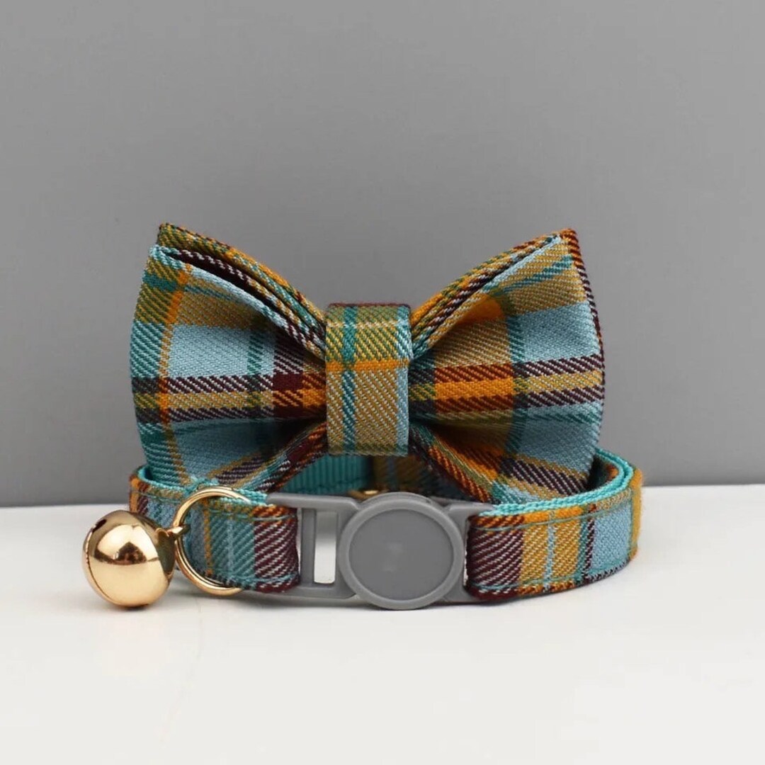 Luxury Plaid Cat Collar Bowtie for Birthday Gift, Personalized Cat ...