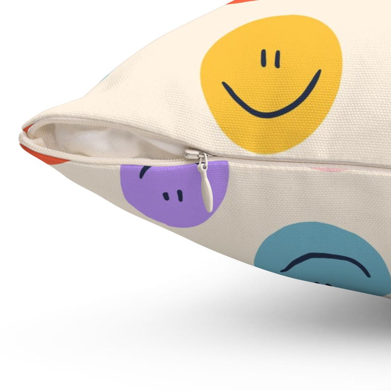 Smiley Face Square Pillow, Happy Emoji Cushion, Cheerful Throw Pillow ...