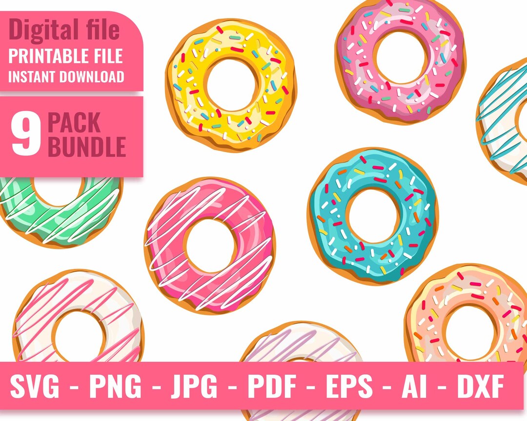 Digital Printable Bundle 9 Doughnuts / Donuts With Sprinkle - Etsy