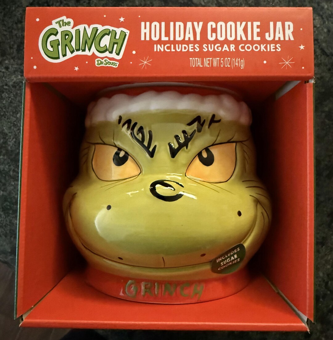 NEW Dr. Seuss the Grinch W/santa Hat Cookie Jar Cookies Included SEALED ...