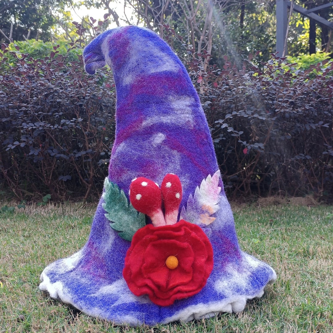 Purple Blue Wool Hat, Red Flower Wool Hat, Cute Wool Hat, Handmade Wool ...