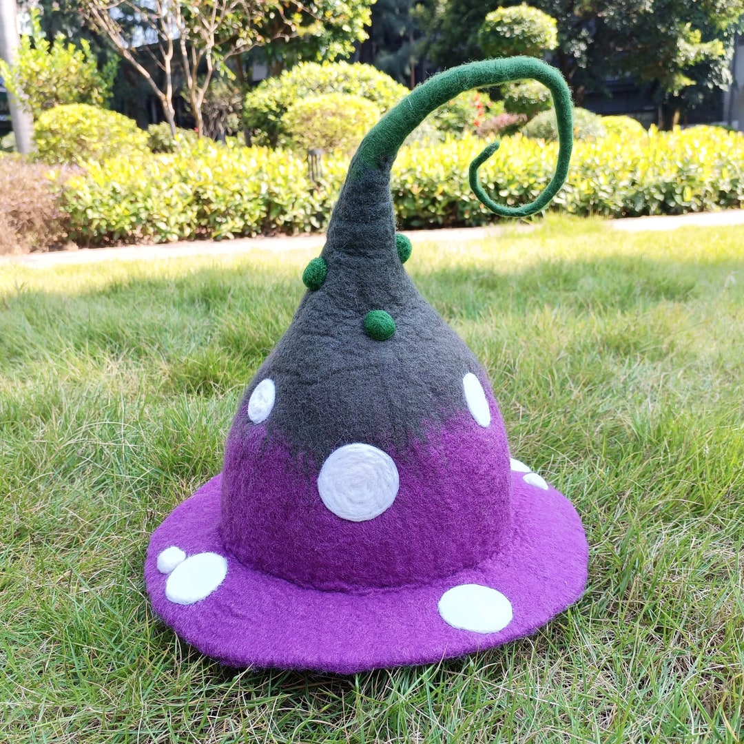 Green Grey Purple Elf Hat Cartton Wool Hat Wool Wizard Hat - Etsy